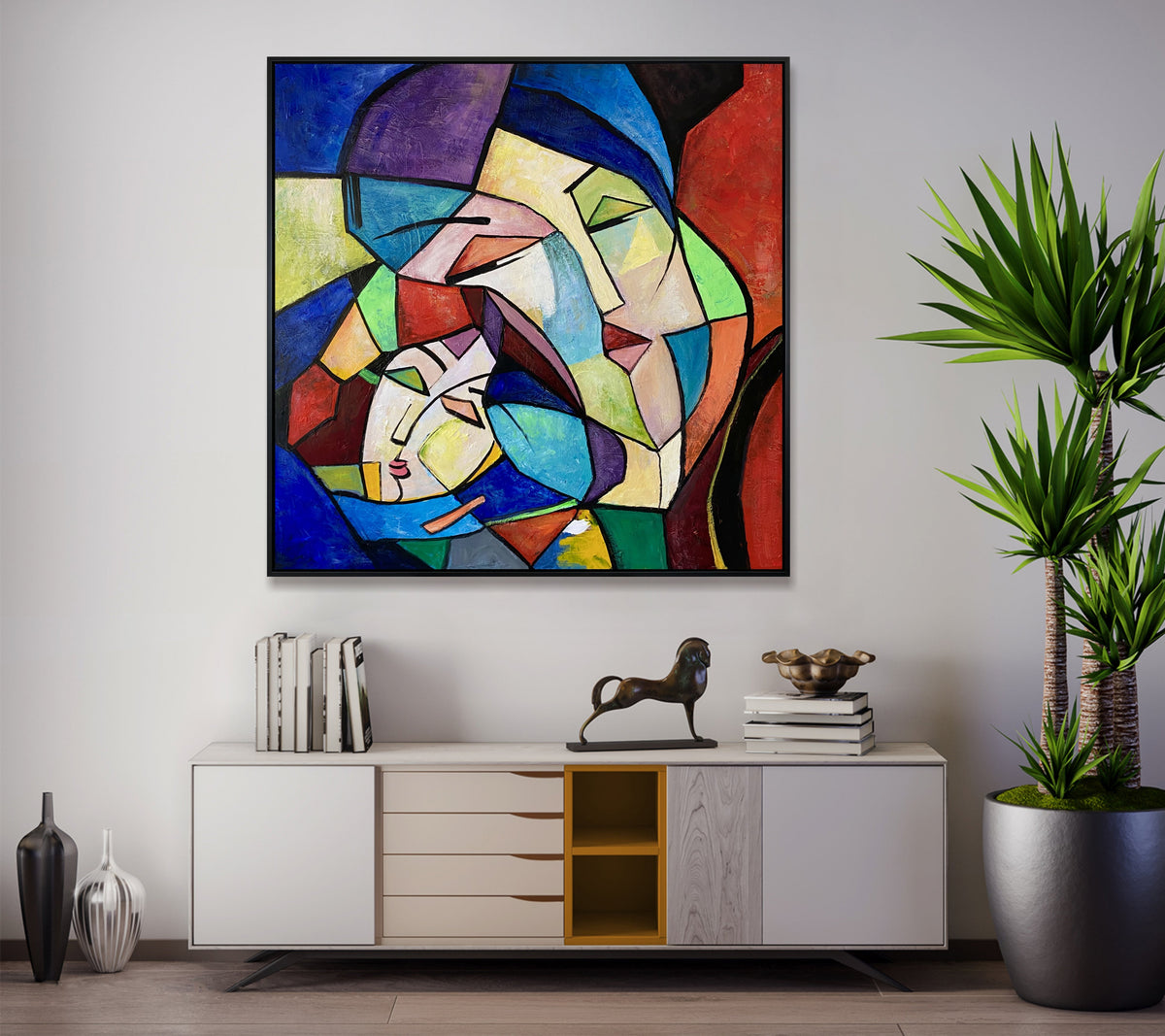 Original Abstract Colorful Cubist Faces Paintings On Canvas Picasso-Inspired Geometric Art ...