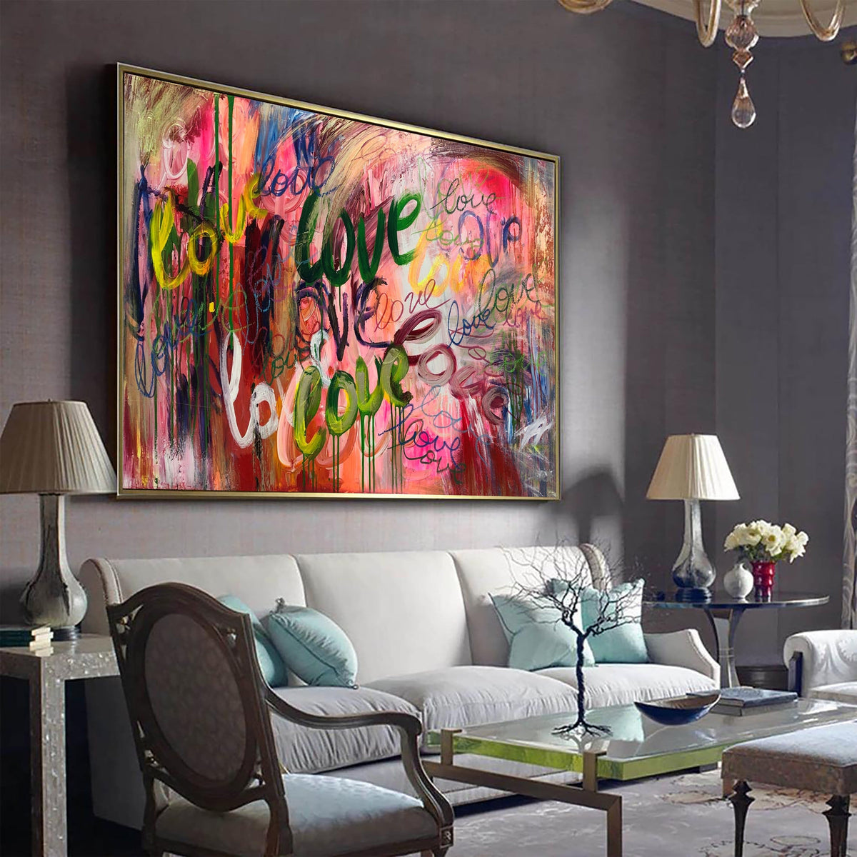 Large Abstract Colorful Love Painting On Canvas Original Texture Painting Modern Oil Artwork ...