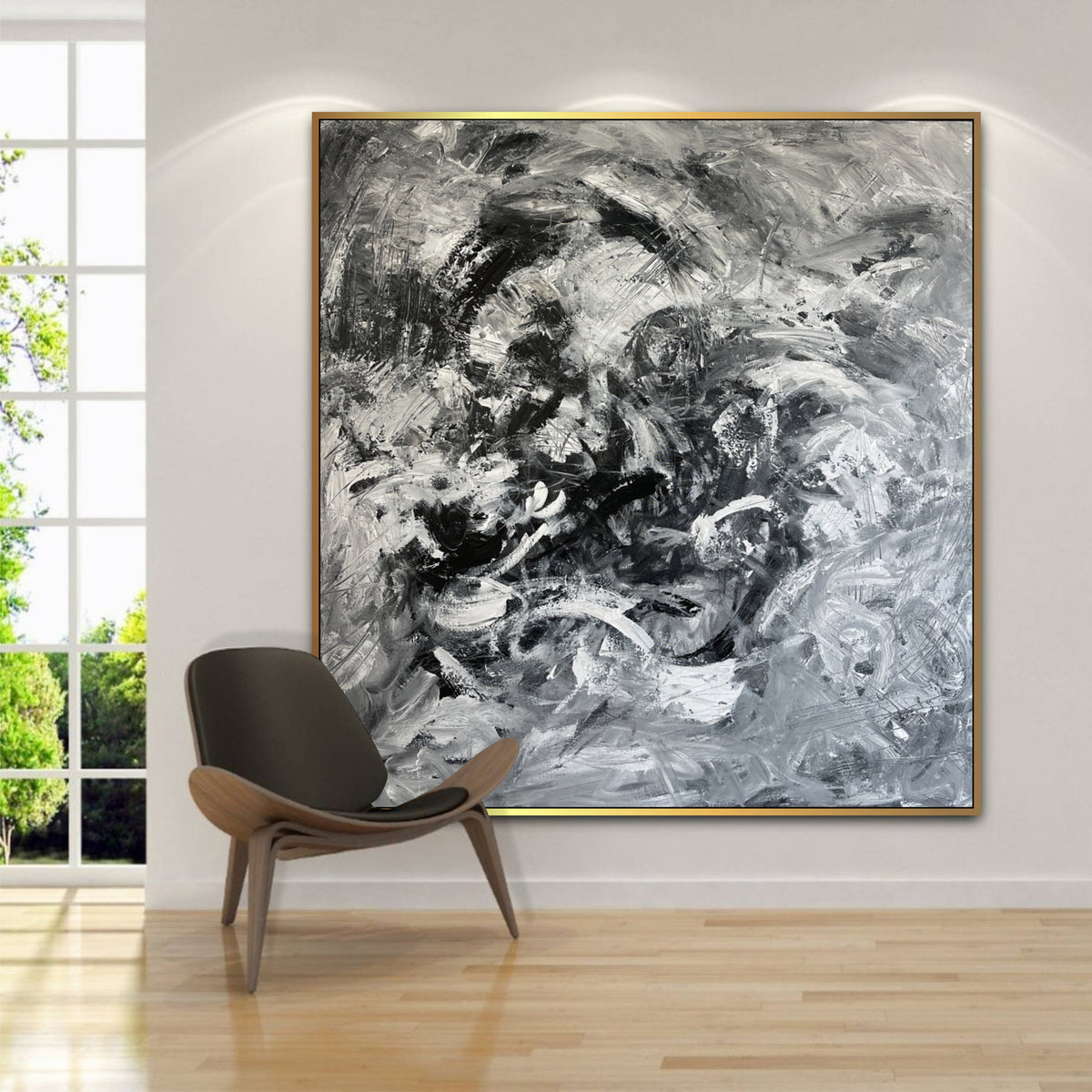 Original Black and White Oil Painting On Canvas Abstract Artwork Modern ...