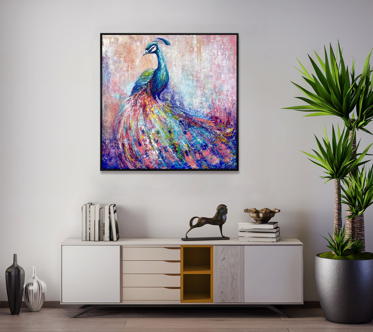 Majestic Peacock Painting Colorful Abstract Bird Wall Art Vibrant ...