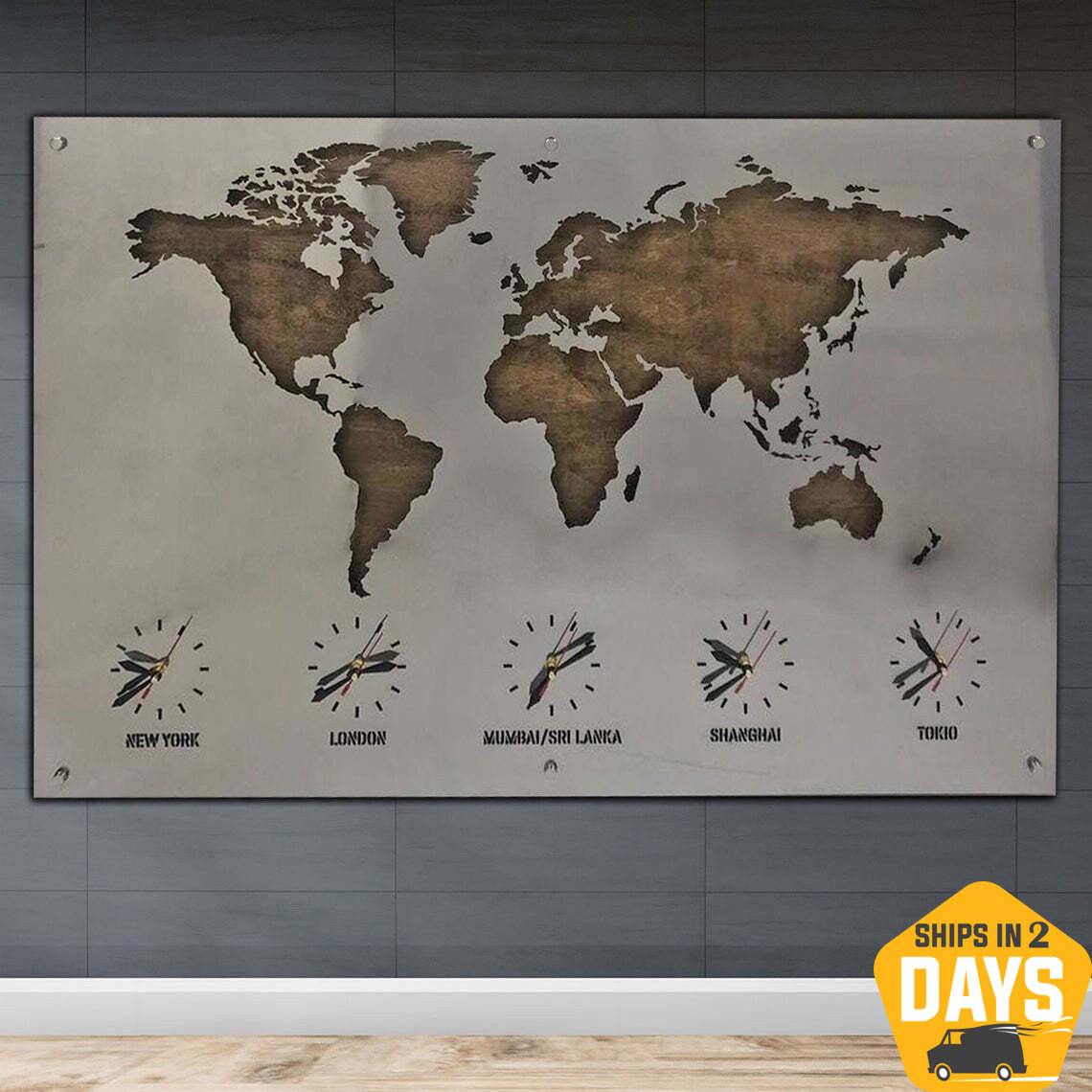 Metal World Map Time Zone Wall Decor Clock World Time Clock World Map ...