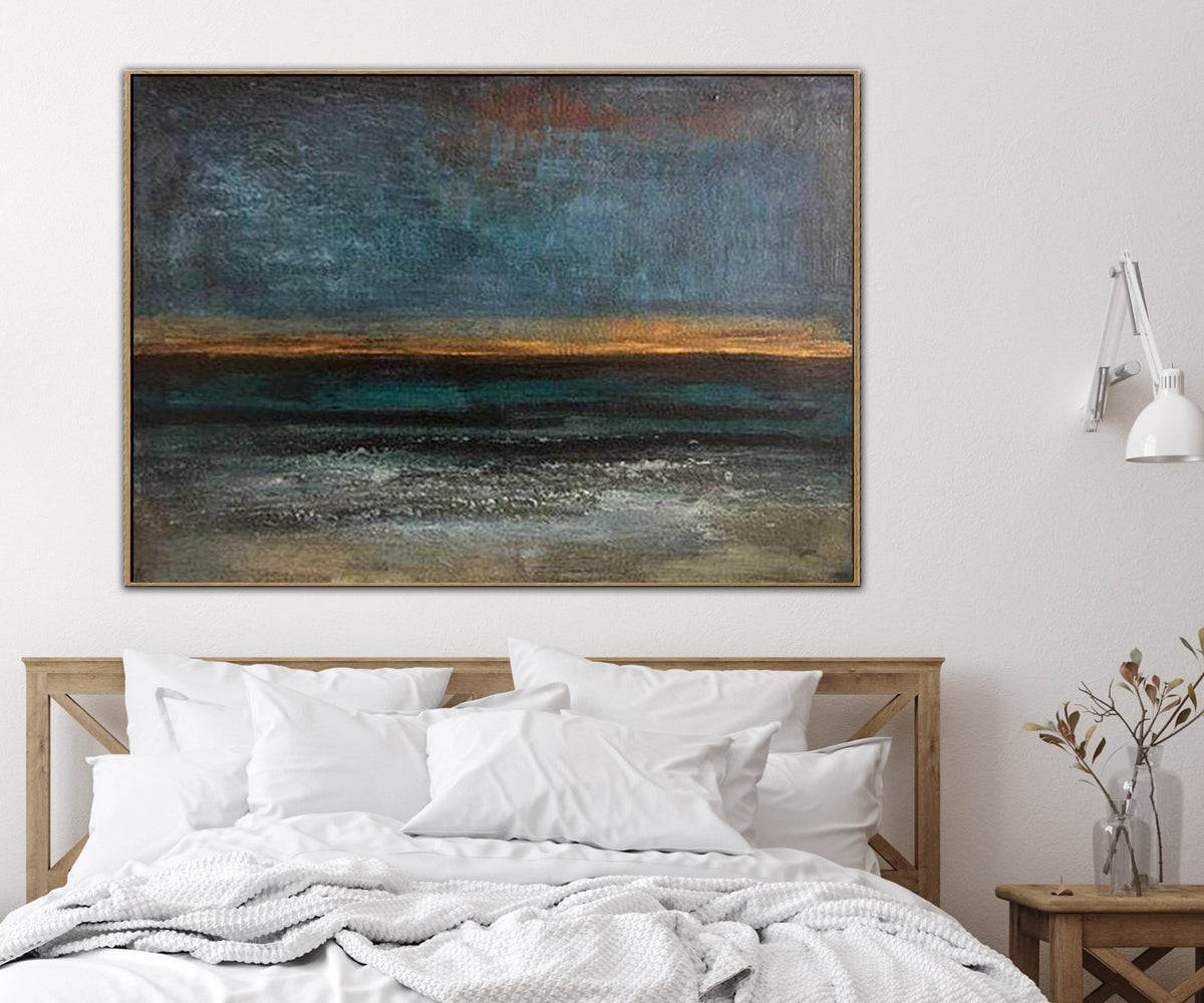 Abstract Marine Art in Blue, Gray and Gold | STORMY OCEAN – trendgallery.ca