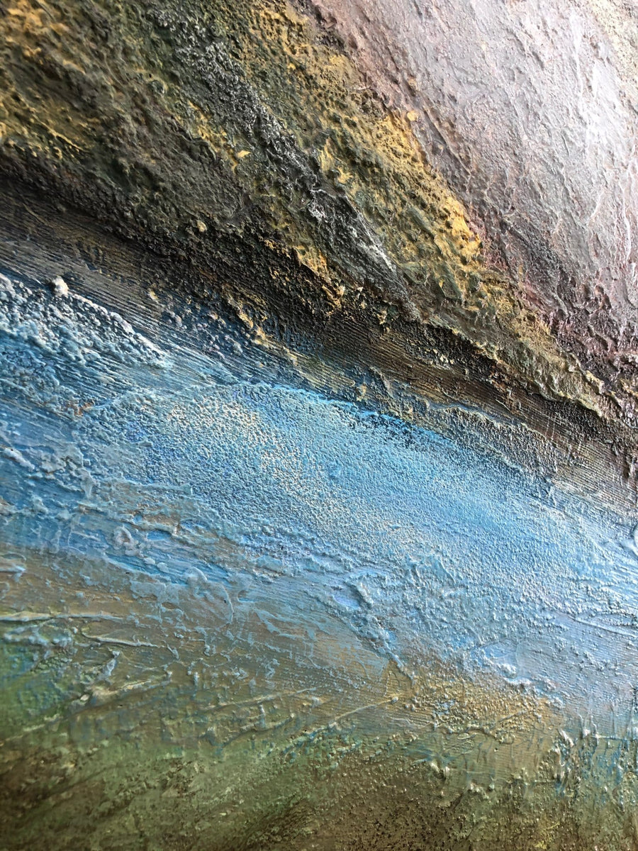 Original impressionist mountain lake landscape oil painting on canvas ...