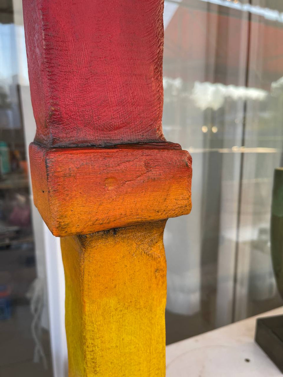 Abstract Red Totem Hand Carved Original Table Decor Wood Sculpture Des ...